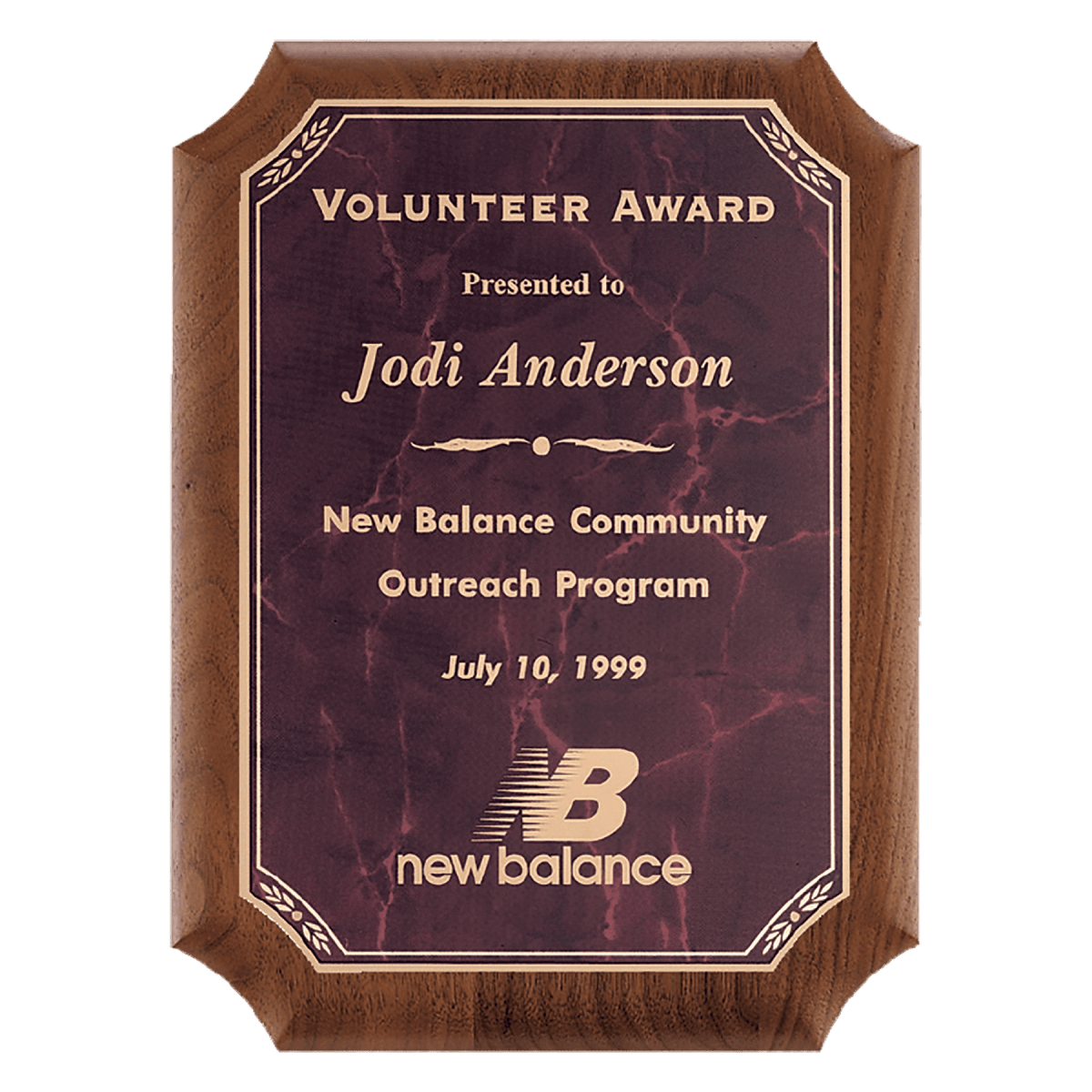 American Walnut Plaque with Gold Border Ruby Marble - Schoppy's Since 1921