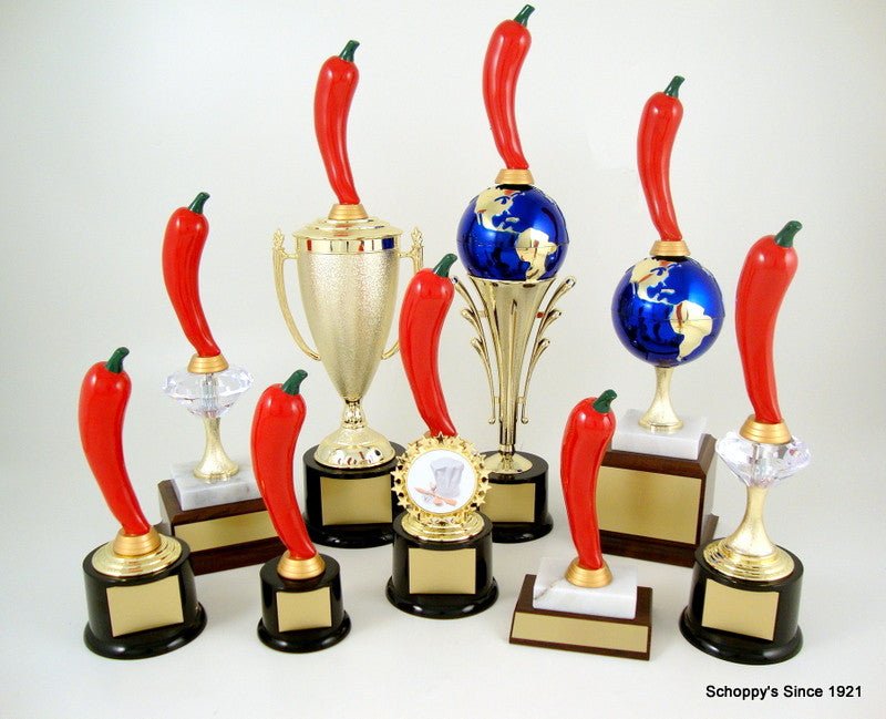 Chili Pepper Trophy on Marble and Slant Front Wood Base - Schoppy's ...