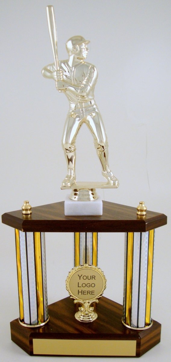 Small Three Column Trophy With Jumbo Baseball Figure And Logo - Schoppy ...