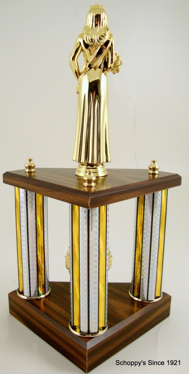 Small Three Column Trophy With Jumbo Beauty Queen Figure And Logo ...